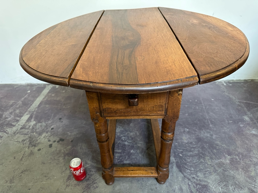 Primitive Antique Drop Leaf Table With Drawer 36W X 27H