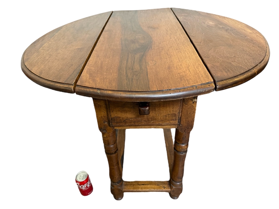 Primitive Antique Drop Leaf Table With Drawer 36W X 27H