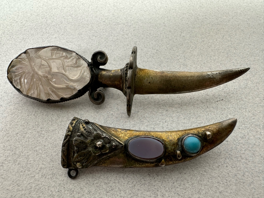 Vintage Sterling Silver Dagger With Sheath Jewelry Brooch Pin 3.5L 21.6g