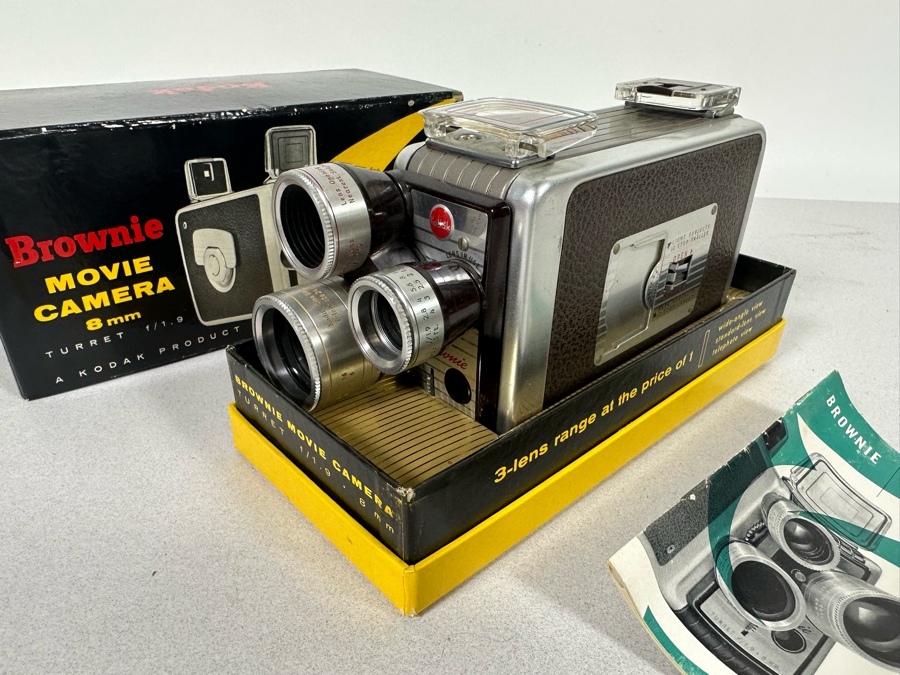 Kodak Brownie 8mm Movie Camera With Original Box And Manual 3-Lens