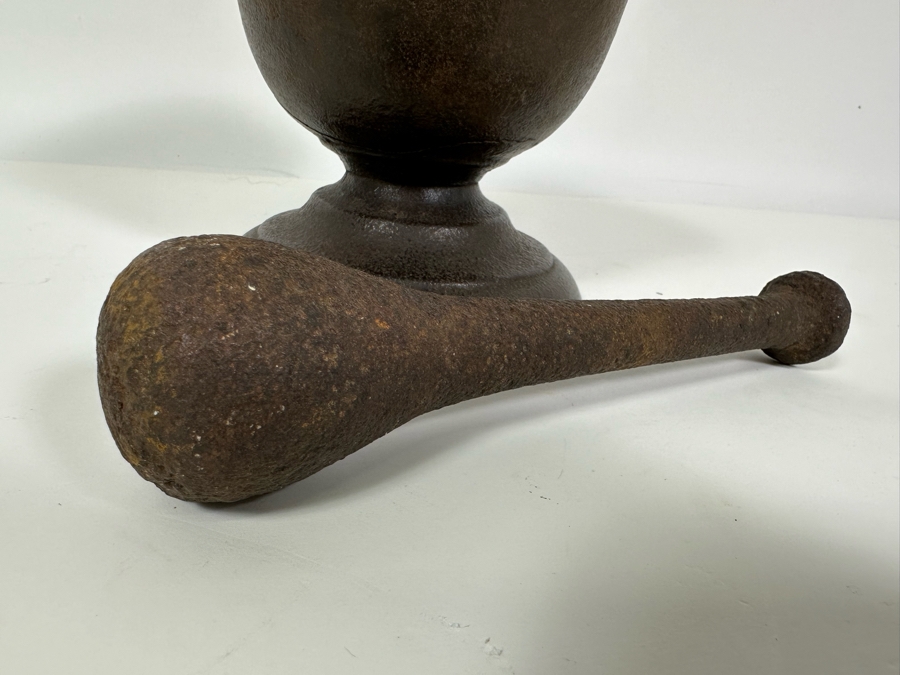 Antique Cast Iron Apothecary Mortar 6W X 5.5H & Pestle 8L Iron Medicine Bowl