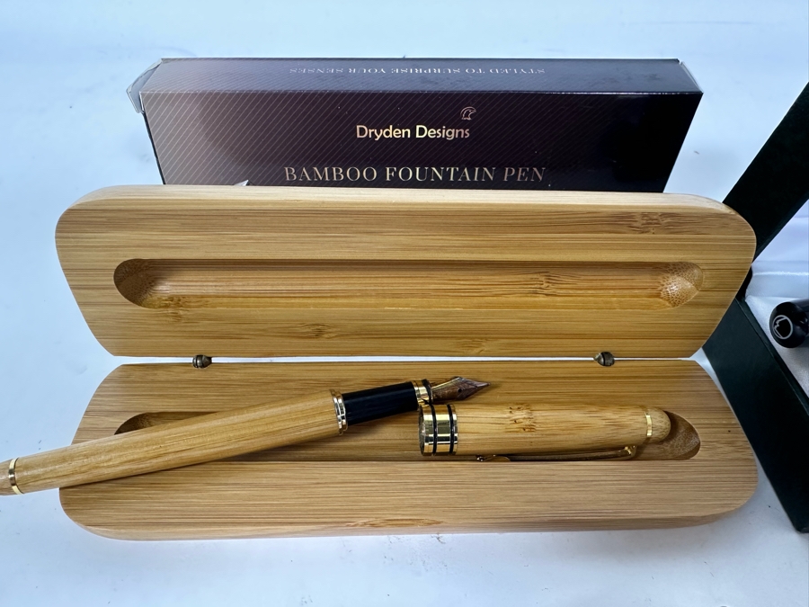 Three Fountain Pens: Monte Verde Fountain Pen With Box, Dryden Designs Bamboo Fountain Pen With ...