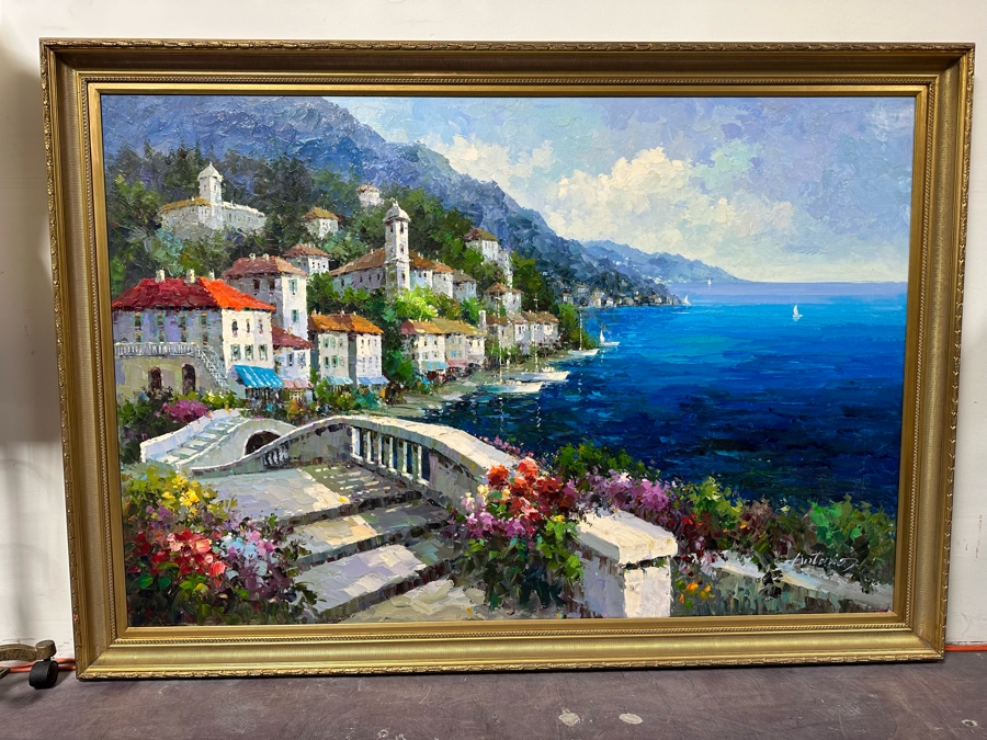 Large Original Seascape Oil On Canvas Painting Signed Antonio 72 X 48 ...