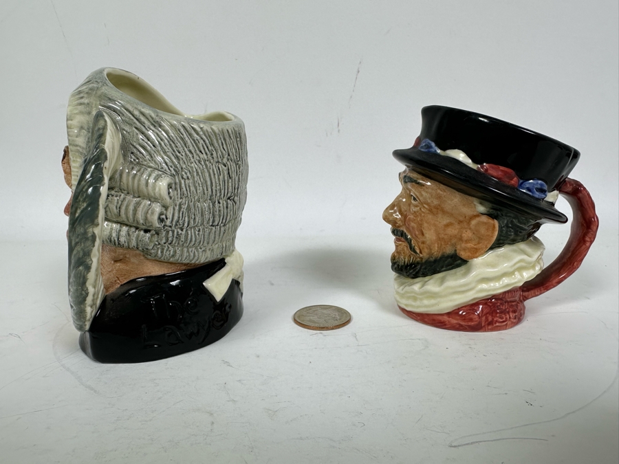 Pair Of Small Royal Doulton Toby Mugs: The Lawyer D6504 1958 4H & Beefeaters 1946 3.25H