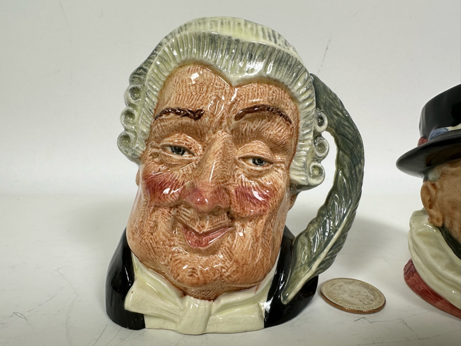Pair Of Small Royal Doulton Toby Mugs: The Lawyer D6504 1958 4H & Beefeaters 1946 3.25H