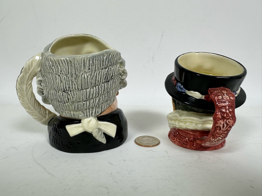 Pair Of Small Royal Doulton Toby Mugs: The Lawyer D6504 1958 4H & Beefeaters 1946 3.25H