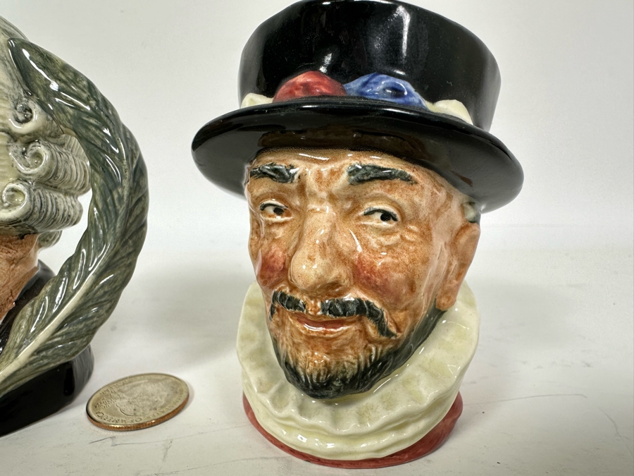 Pair Of Small Royal Doulton Toby Mugs: The Lawyer D6504 1958 4H & Beefeaters 1946 3.25H