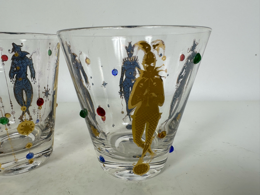 Set Of Three Vintage Mcm Culver Jester Old Fashioned Glasses 4h