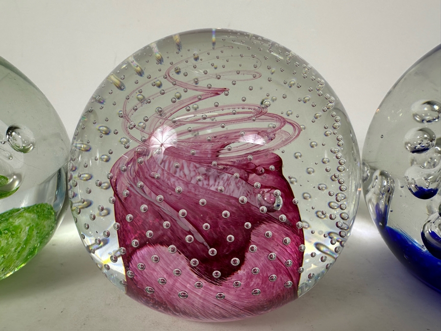 Three Glass Paperweights 3'H