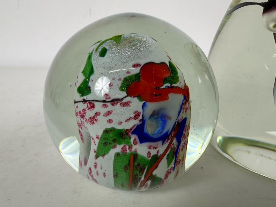 Pair Of Signed Art Glass Paperweights