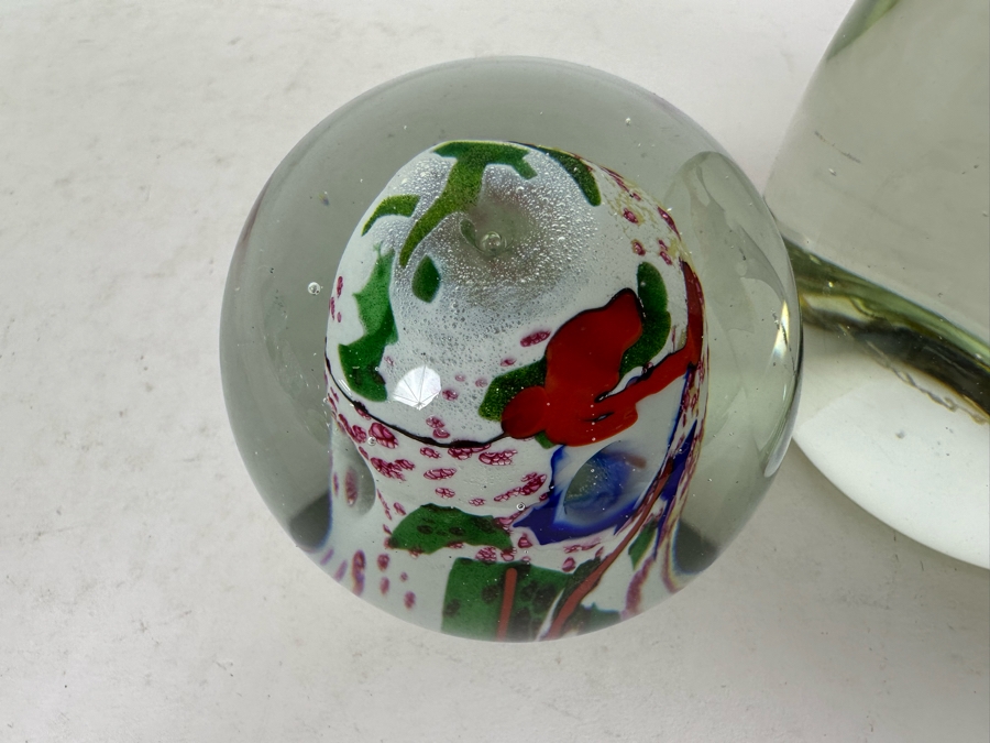 Pair Of Signed Art Glass Paperweights