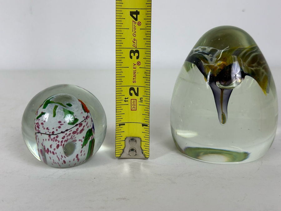 Pair Of Signed Art Glass Paperweights