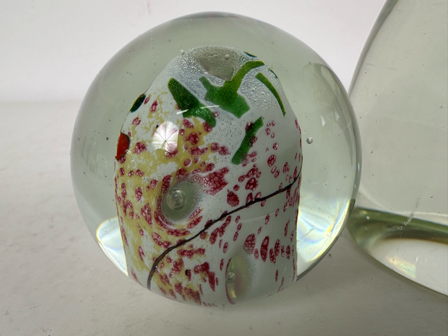 Pair Of Signed Art Glass Paperweights