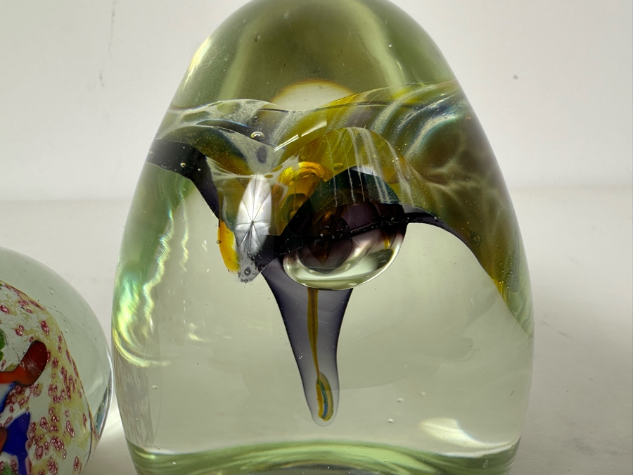 Pair Of Signed Art Glass Paperweights