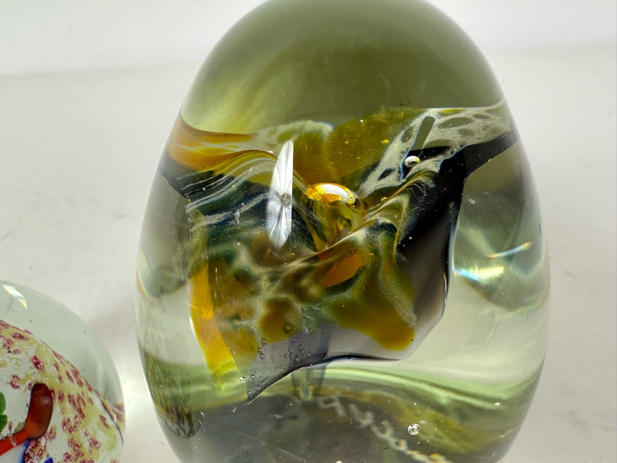 Pair Of Signed Art Glass Paperweights