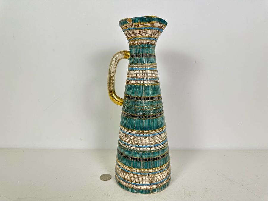 Vintage MCM Italian Ceramic Pitcher With Chip In Rim 13'H