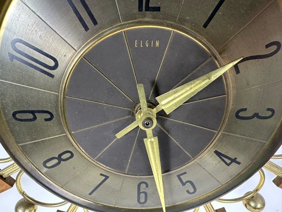 Vintage Mid-Century Modern Elgin Sunburst Wood And Brass Wall Clock ...