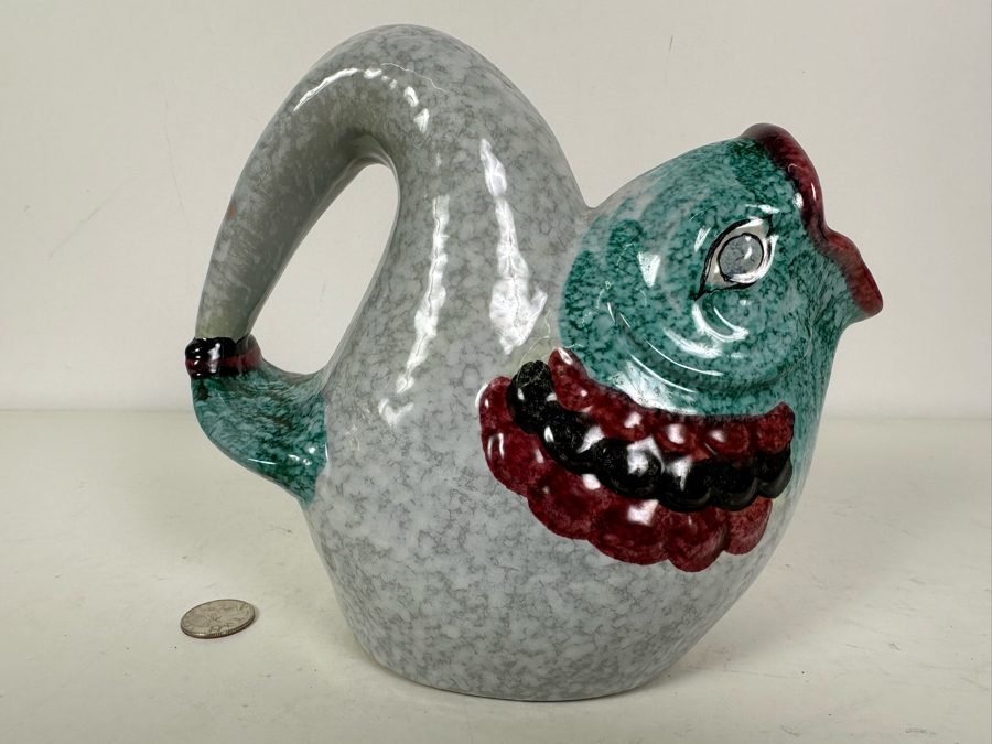 Vintage MCM Italian Hand Painted Ceramic Fish Pitcher 9'W X 8'H