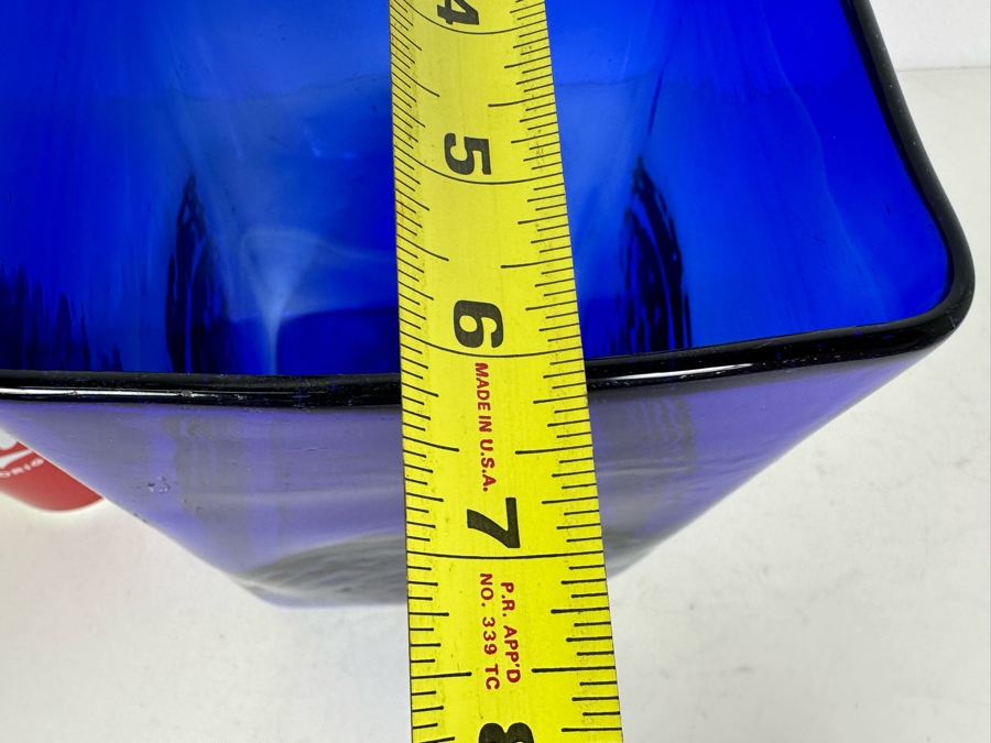 Vintage Blue Square Glass Vase 6'W X 9'H