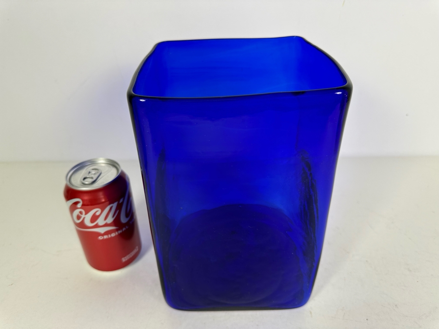 Vintage Blue Square Glass Vase 6'W X 9'H