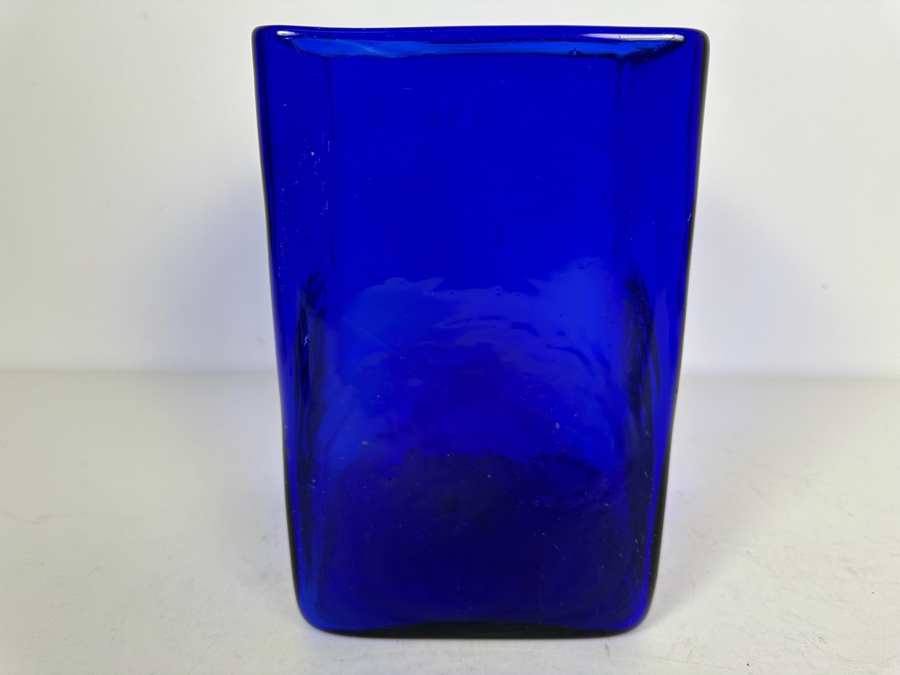 Vintage Blue Square Glass Vase 6'W X 9'H