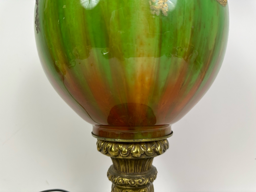 Mid-Century Green Glass Lamp 44.5'H