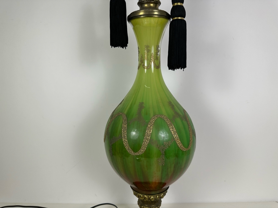 Mid-Century Green Glass Lamp 44.5'H