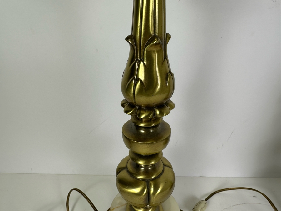 Pair of Rembrandt Hollywood Regency Torchiere Brass and Marble Table ...