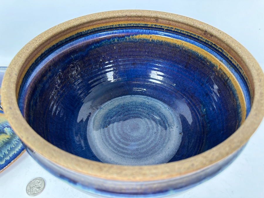 Artist Signed Studio Pottery Blue Pot with Lid