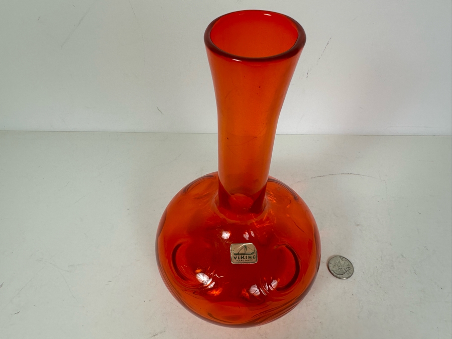Vintage MCM Viking Glass Vase Red Amberina 9'H