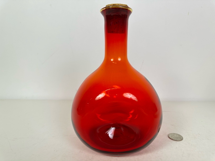 Vintage MCM Rainbow Glass Company Red Pinched Glass Bottle Red Amberina ...