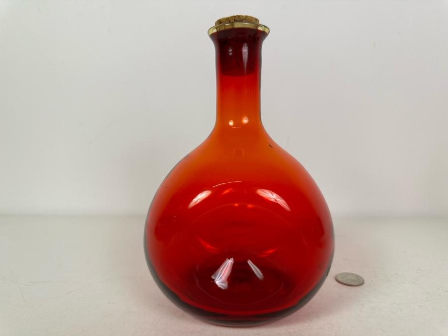 Vintage MCM Rainbow Glass Company Red Pinched Glass Bottle Red Amberina ...