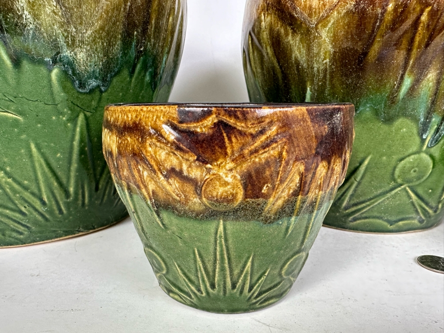 Vintage RRP Co USA Pottery Flower Pots - 5 Pots Ranging From 9'H To 4'H