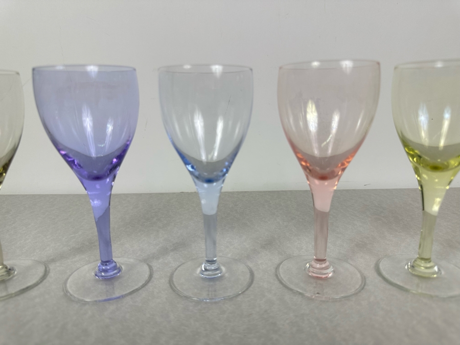 Six Small Colored Stemware Glasses 5.5'H