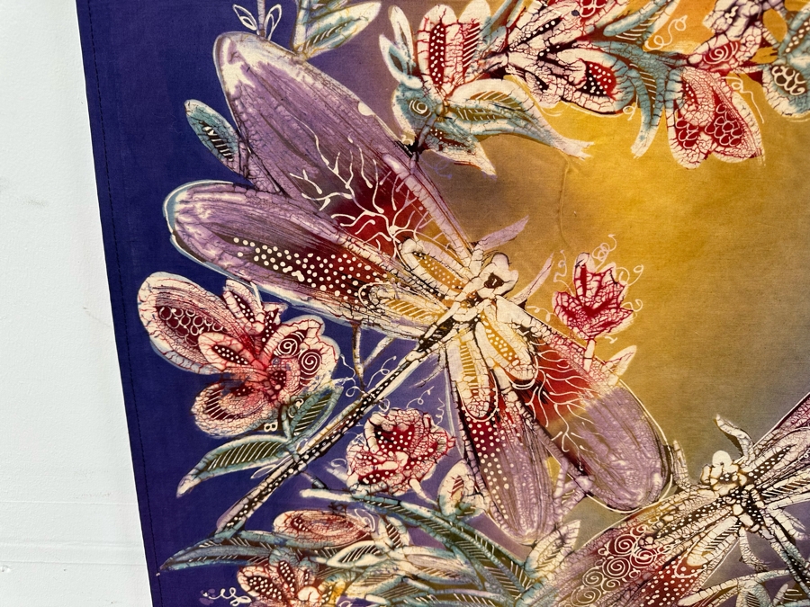 Just Added - Dragonfly Batik Wall Hanging Signed Yan 28' X 36'
