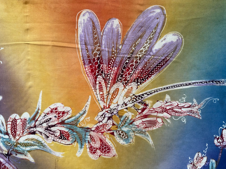 Just Added - Dragonfly Batik Wall Hanging Signed Yan 28' X 36'