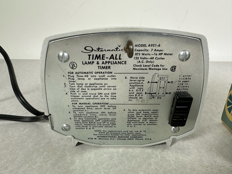 Vintage MCM Intermatic Time-All Lamp & Appliance Timer With Box