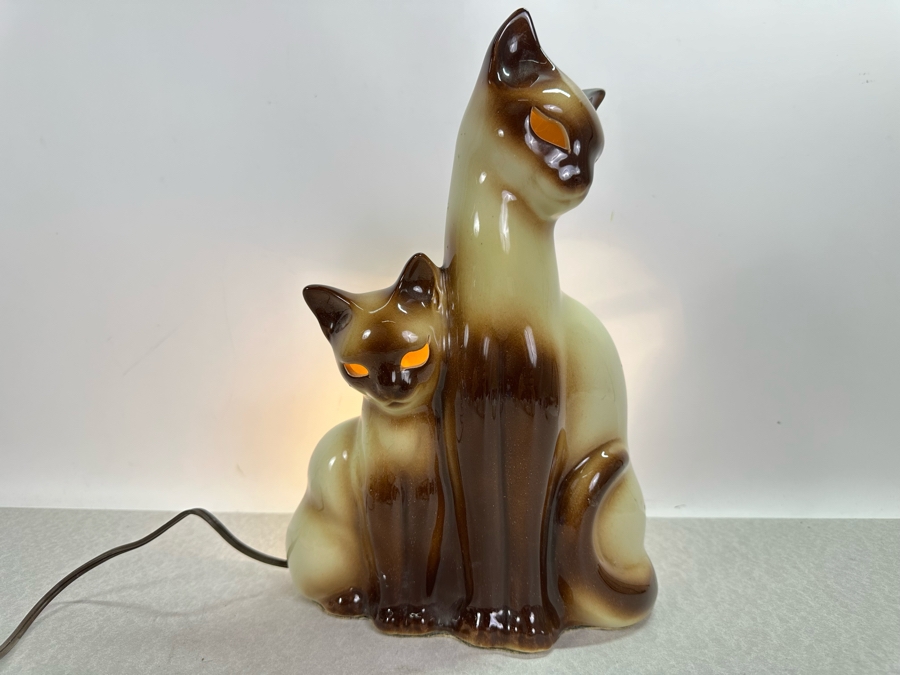 Vintage MCM Howard Kron Siamese Cat TV Lamp 9'W X 13'H