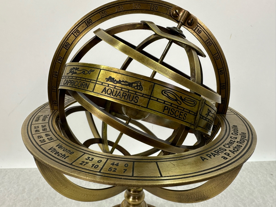 Decorative Zodiac Armillary Metal Desk Sphere Globe, New 11'H