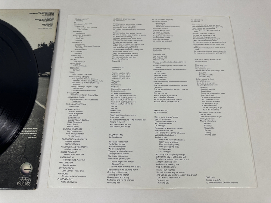 John Lennon & Yoko Ono - Double Fantasy GHS 2001 Geffen Records Vinyl Record 1980 Promo Copy