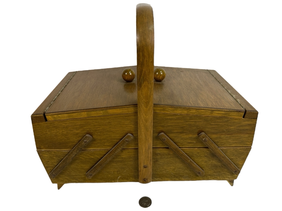 Just Added Vintage Wooden Accordian Sewing Box With Sewing Supplies