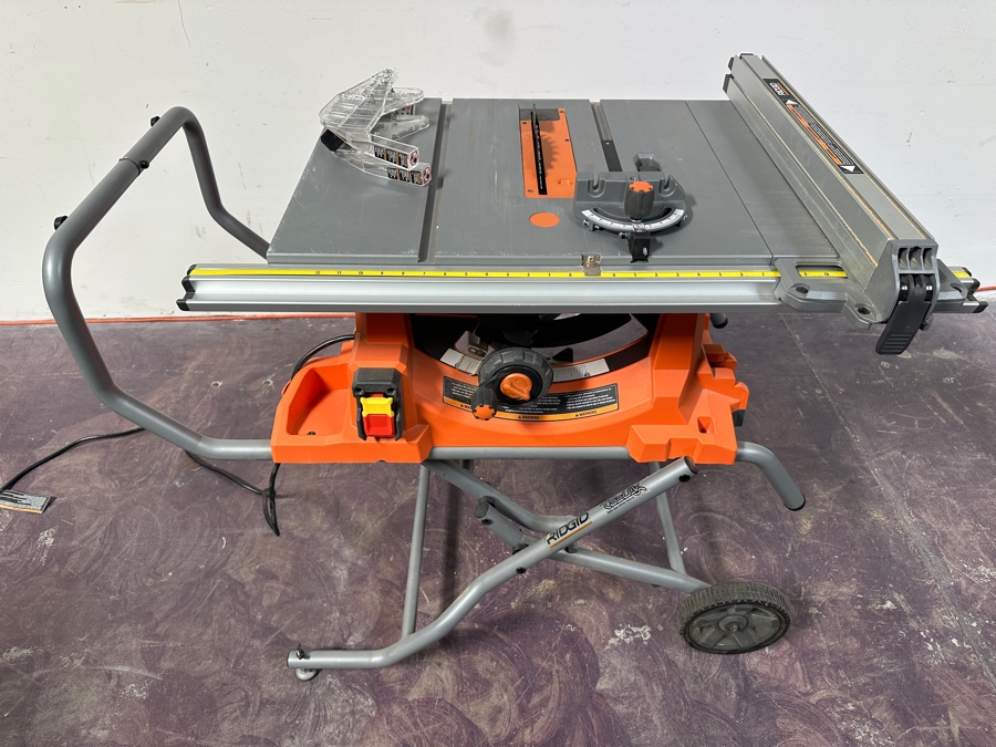 RIDGID Heavy Duty Portable Table Saw With Portable Folding Stand Model R4513 46W X 26D X 38H Retails 800