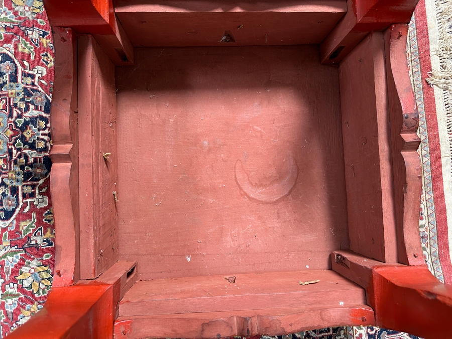Two Vintage Thai Wooden Low Red & Gold Carved Wooden Tables With Floral ...