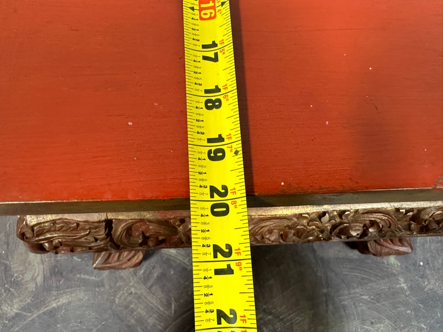 Two Vintage Thai Wooden Low Red & Gold Carved Wooden Tables With Floral ...