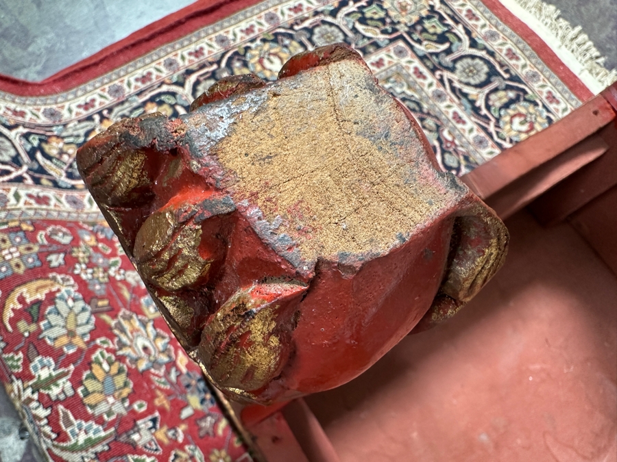 Two Vintage Thai Wooden Low Red & Gold Carved Wooden Tables With Floral ...