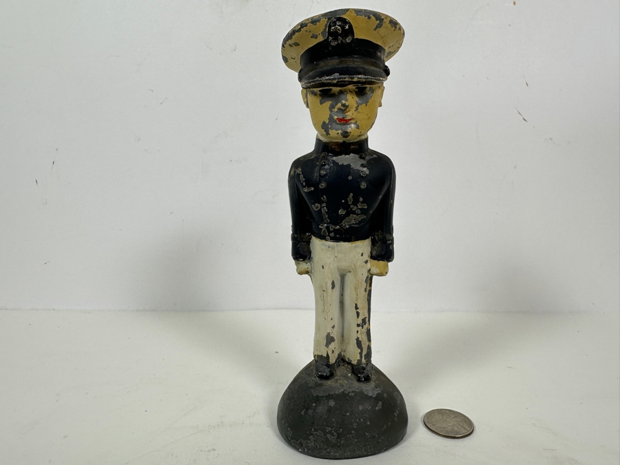 Antique US Navy Cadet Sailor Hand Painted Metal Statue Doorstop 7.25H