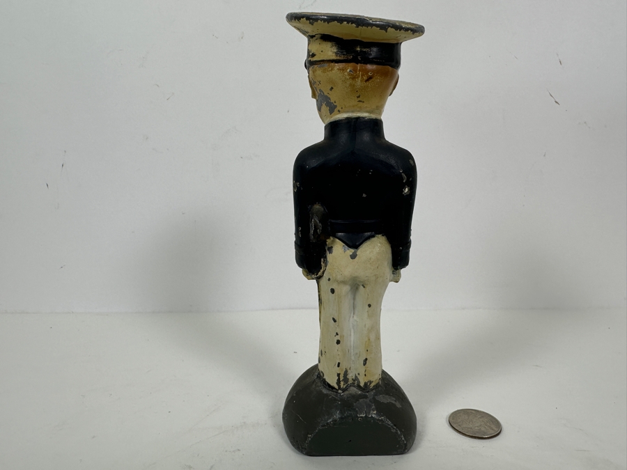 Antique US Navy Cadet Sailor Hand Painted Metal Statue Doorstop 7.25H