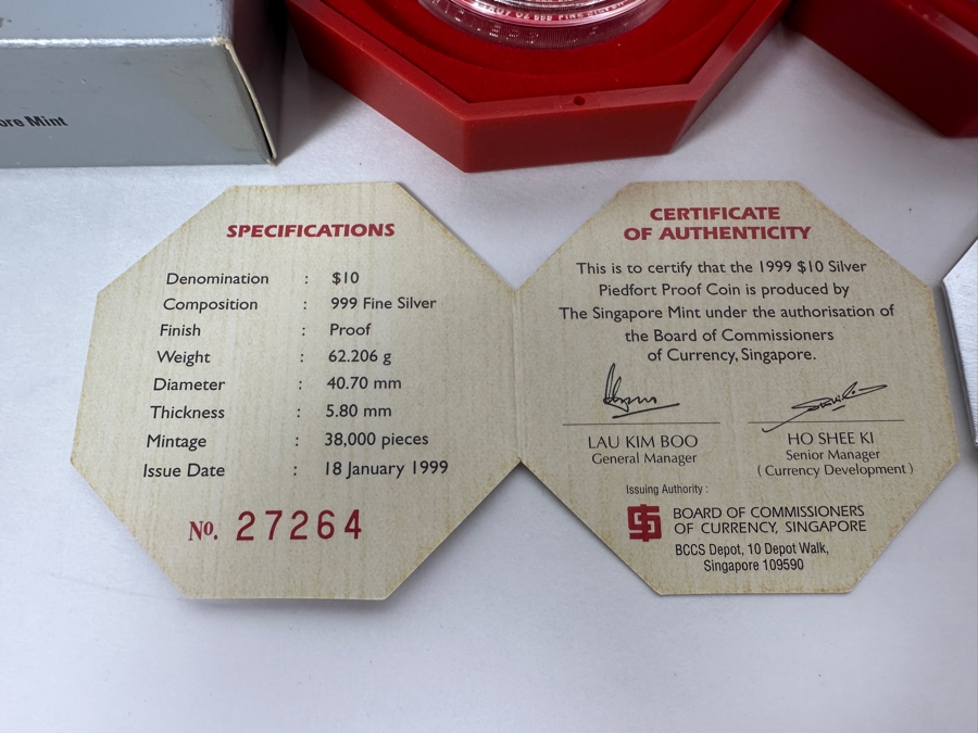 Rare Pair Of Limited Edition .999 Fine Silver 1999 $10 Silver Piedfort 2oz Proof Coins Produced ...