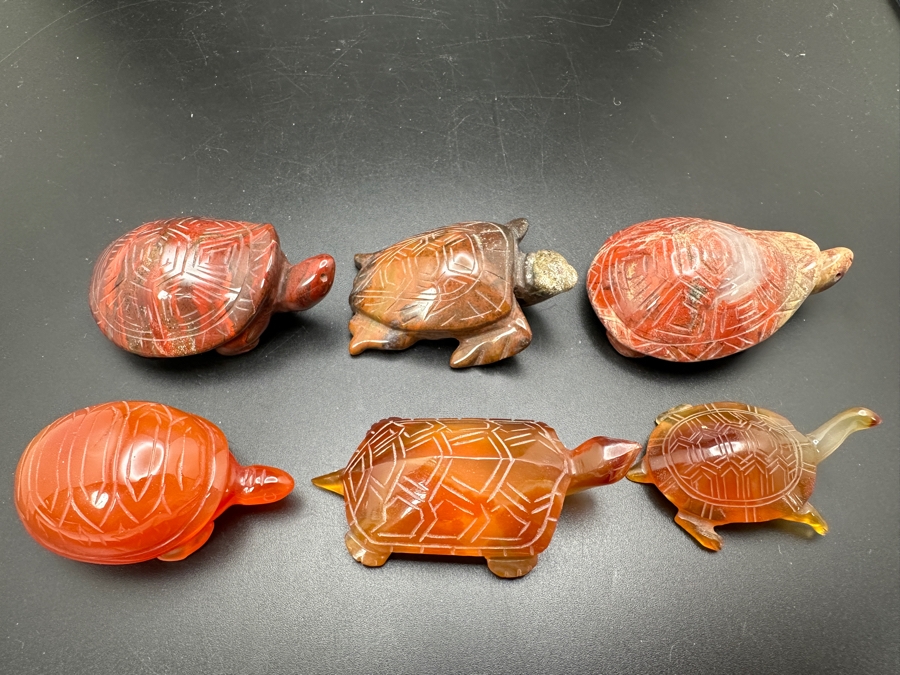 Six Carved Stone Turtle Figurines 194g