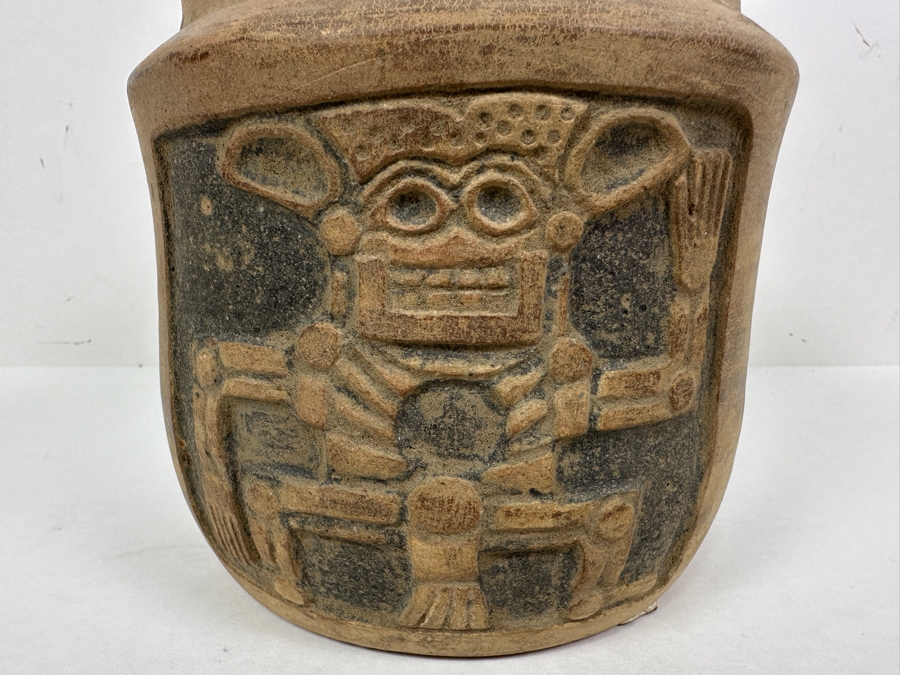 Old Mexican Day Of The Dead Pottery Pot With Chip In Rim 6W X 6.25H